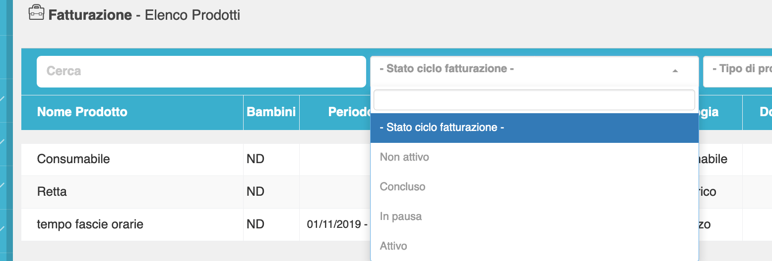 Pagina Elenco Prodotti - funzioni e filtri - EasyDoc